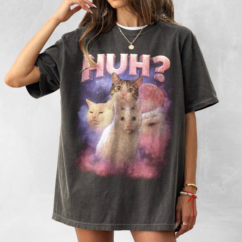 HUH Funny Dank Cat Meme Tee Shirt Gift for Woman and Man, Ugly Shirts ...