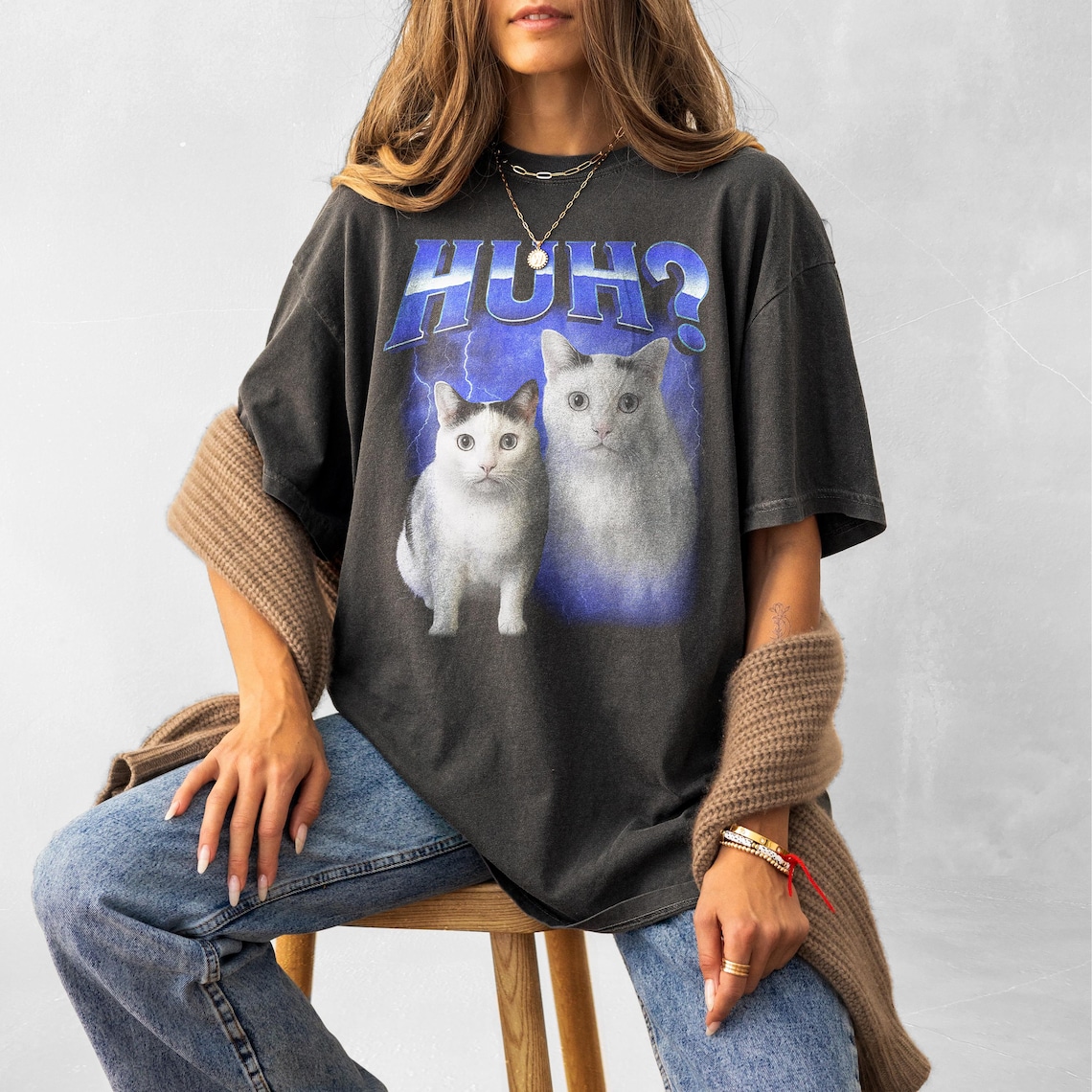 HUH Funny Dank Cat Meme Tee Shirt Gift for Woman and Man, Ugly Shirts ...