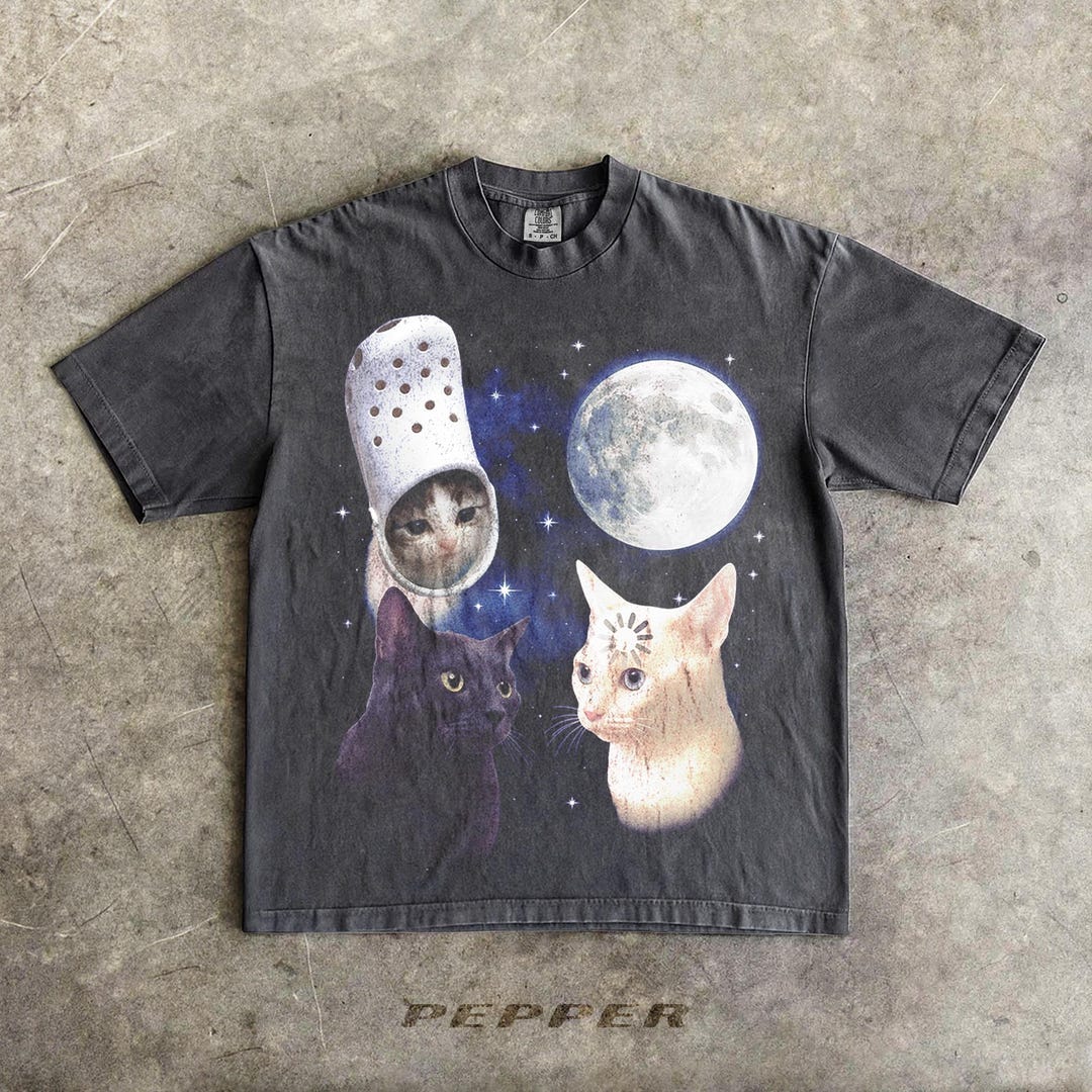 Three Cats Retro Moon Graphic T-shirts, Vintage Cat Tshirt, Cat Lovers ...
