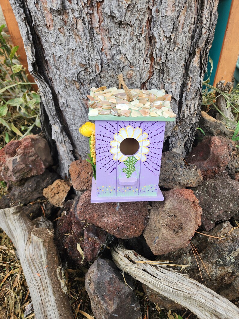 Light Purple Hand Painted Birdhouse Yellow Rose Crushed - Etsy