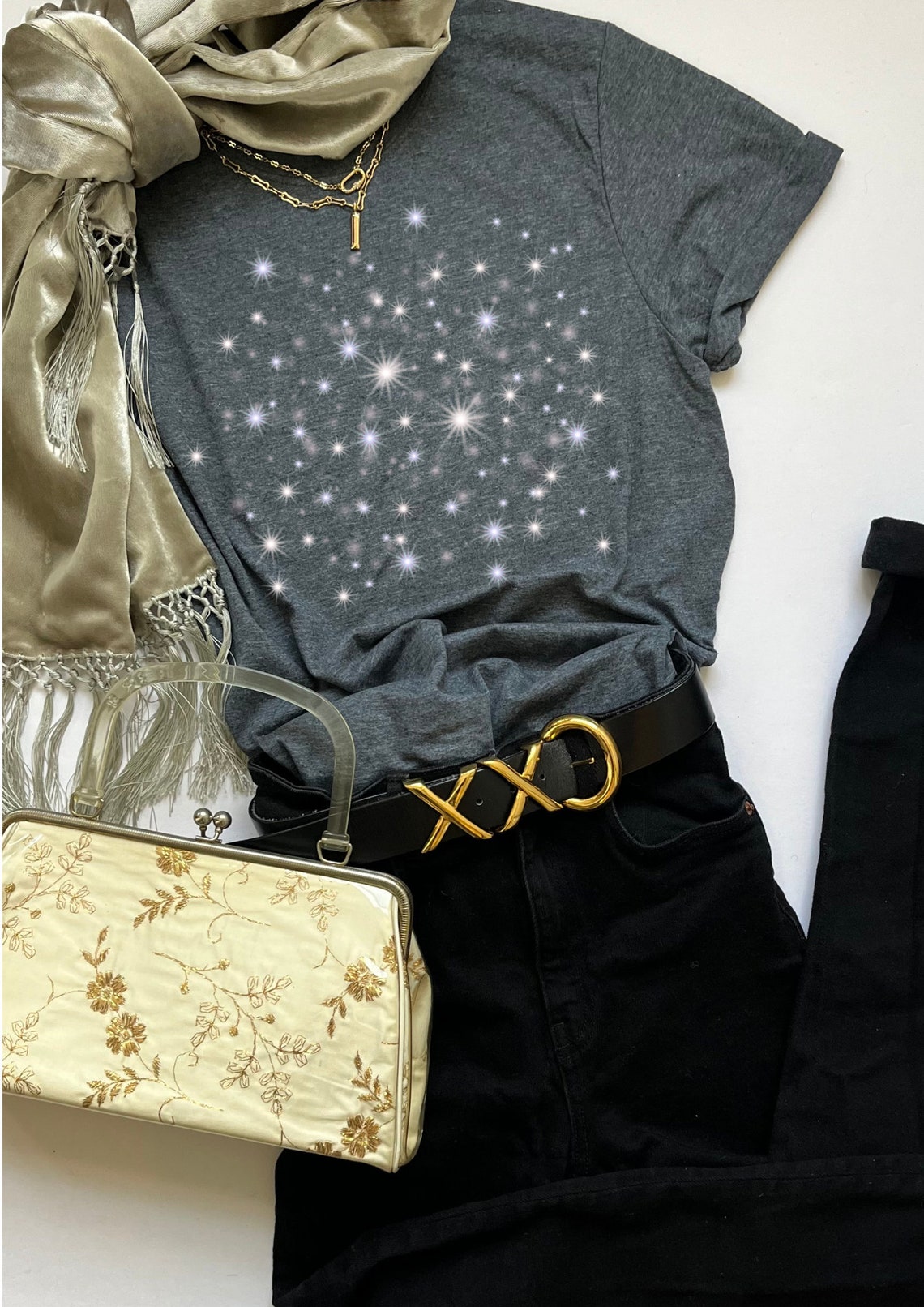 Silver Stars T-shirt, Sparkling Star Tee, Celestial Shirt, Womans ...