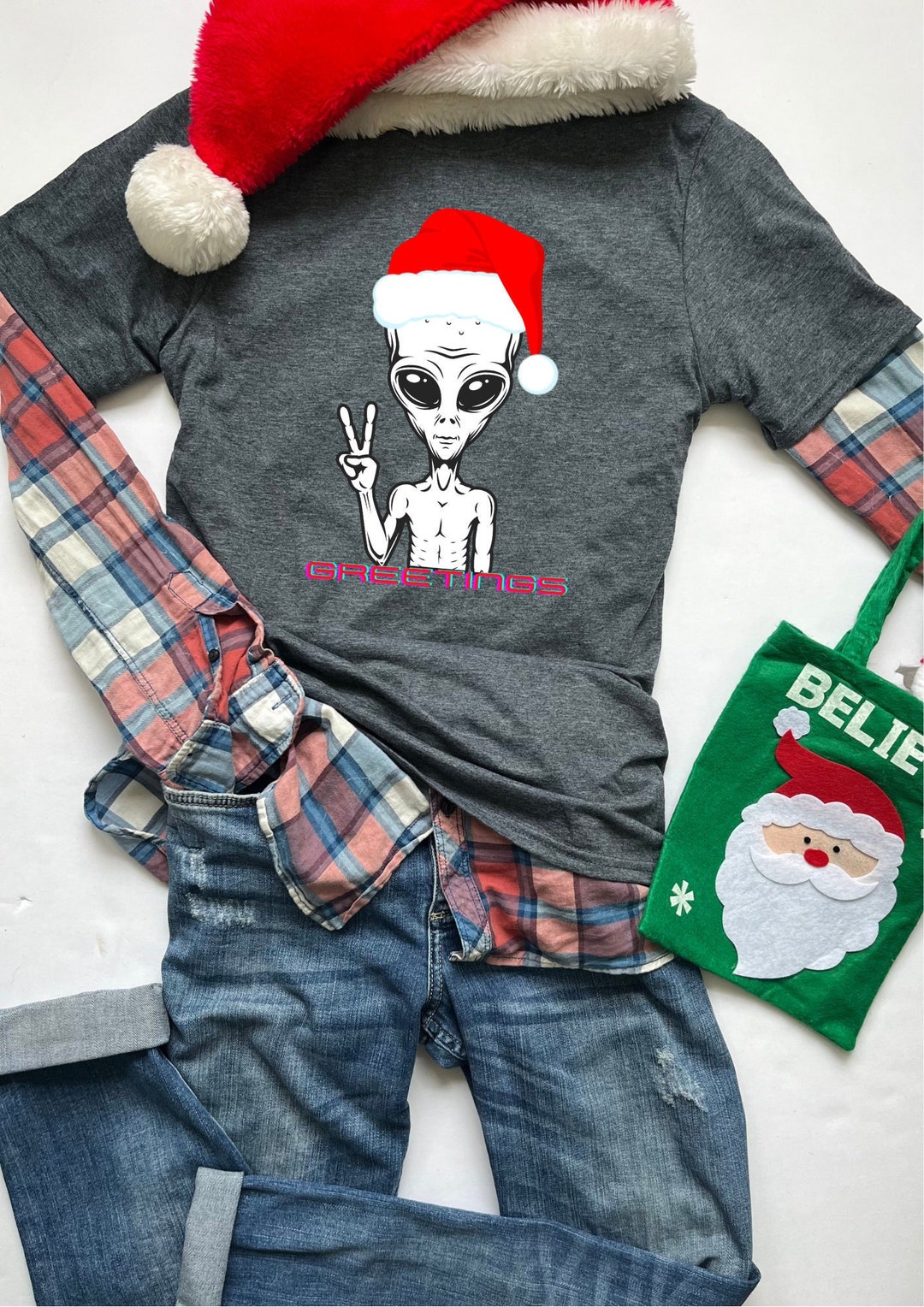 Alien Greetings T-shirt Alien Christmas Greetings Tshirt - Etsy