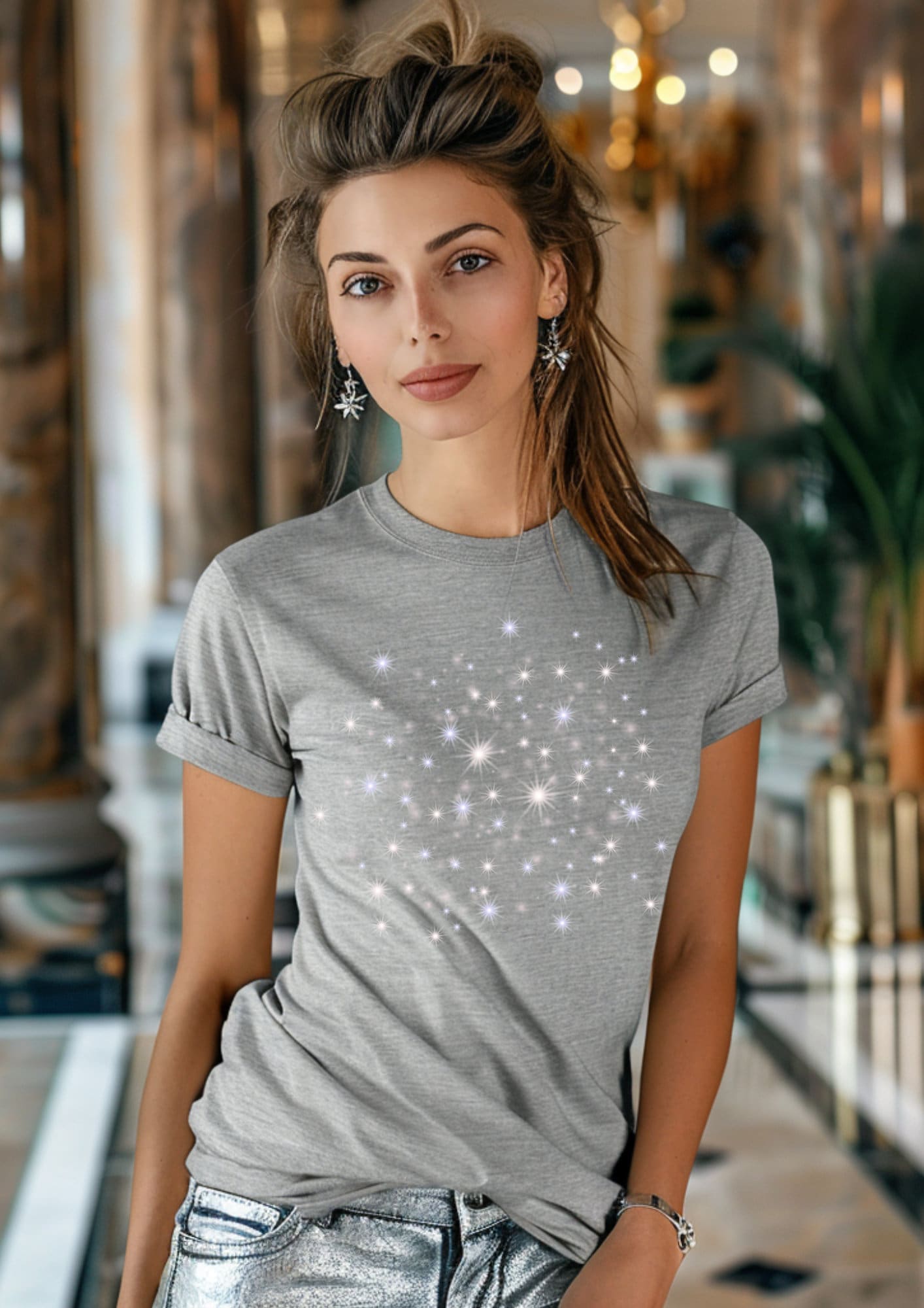 Silver Stars T-shirt, Sparkling Star Tee, Celestial Shirt, Womans ...