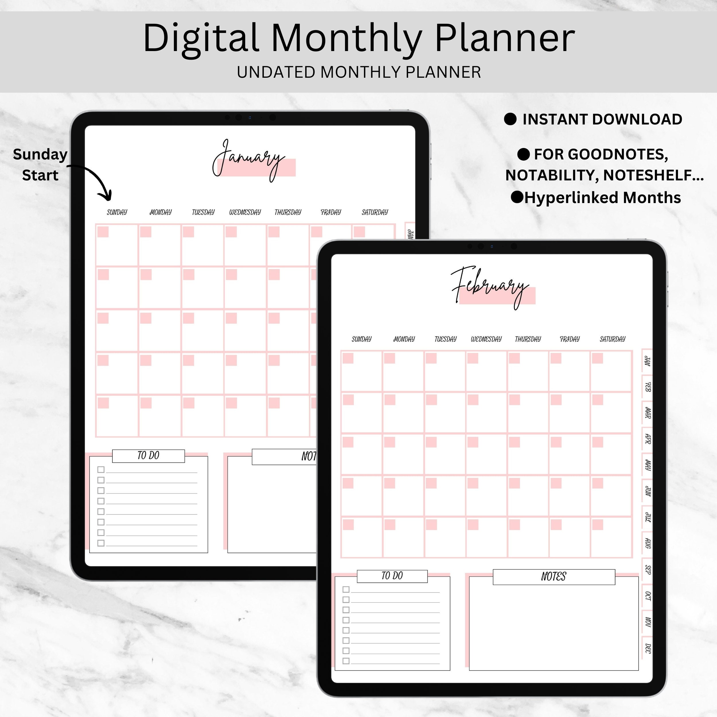 Monthly Planner Goodnotes Template Undated Monthly Planner - Etsy