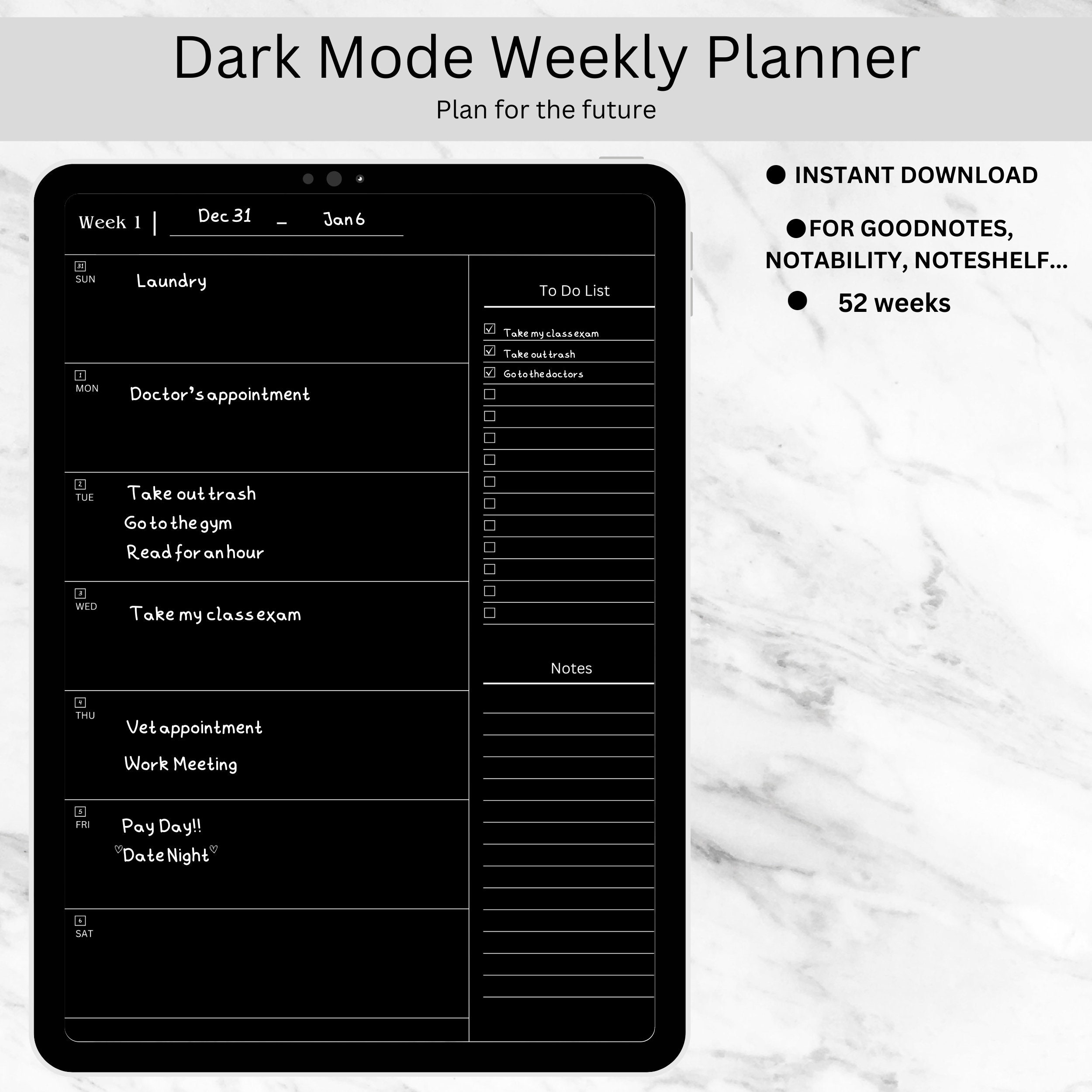 Weekly Planner Goodnotes Template, Undated, Digital Planner Pdf, Cute ...