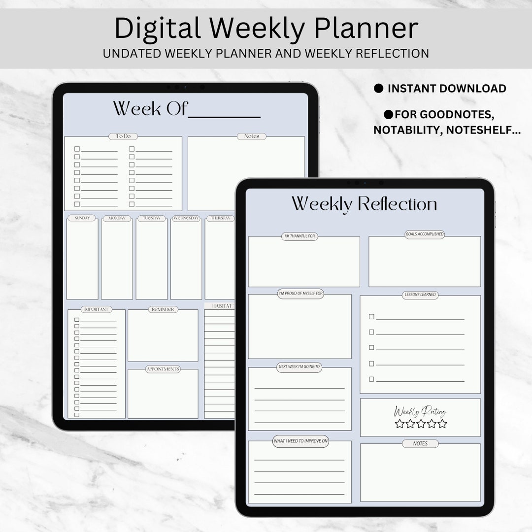 Weekly Planner Goodnotes Template, Undated, Digital Planner Pdf, Cute ...