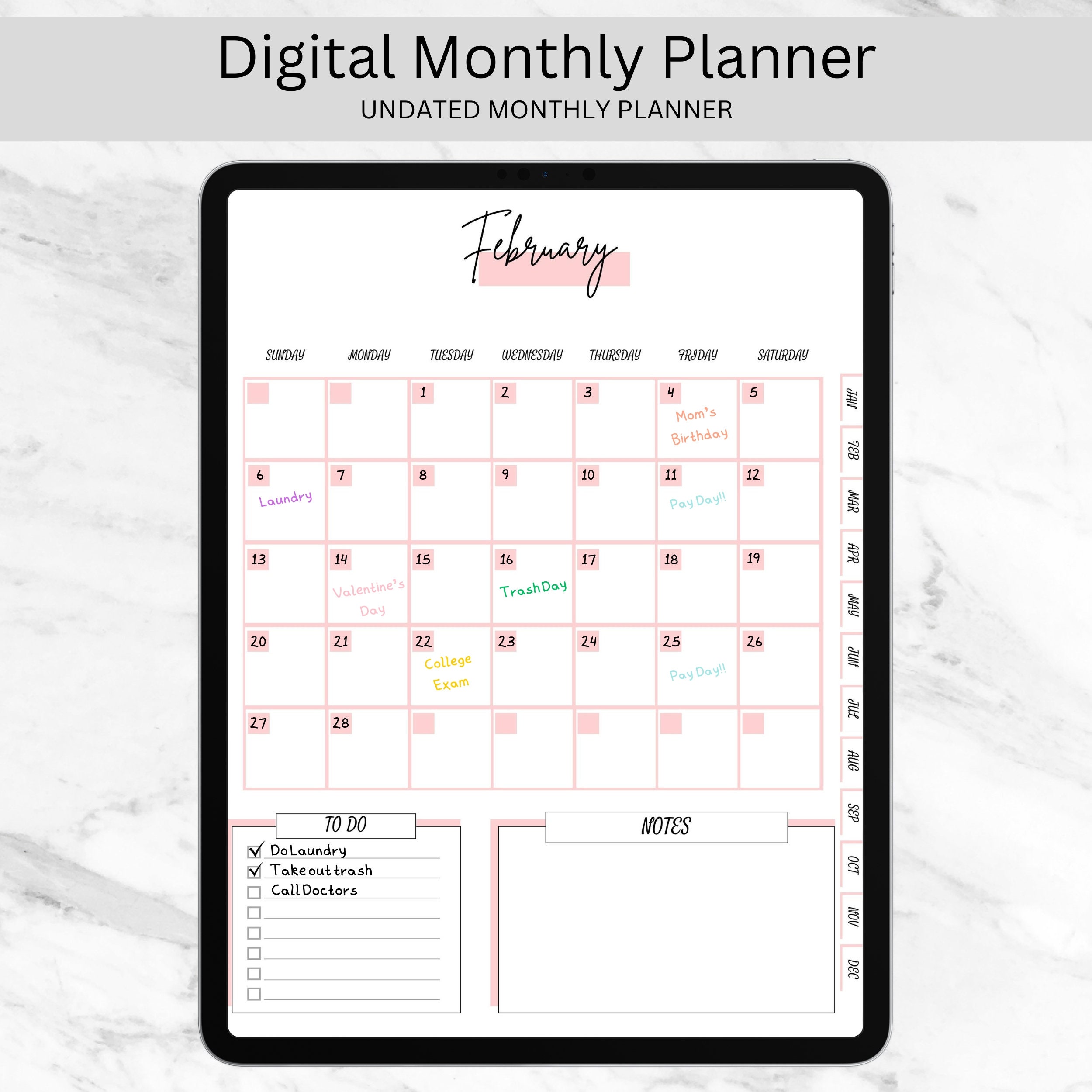 Monthly Planner Goodnotes Template, Undated Monthly Planner, Monthly ...