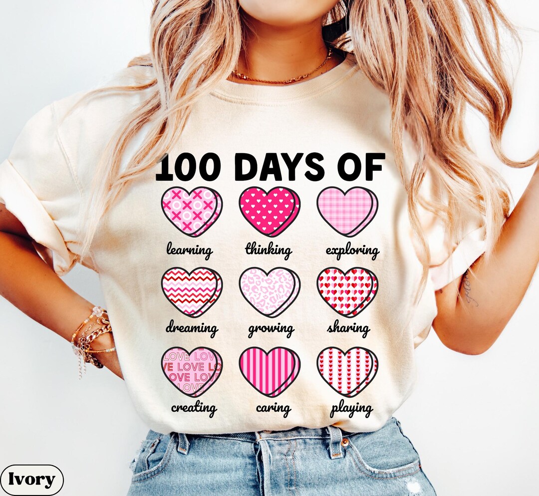 100 Days of School Valentine's Day Shirt, 100th Day of School Comfort ...