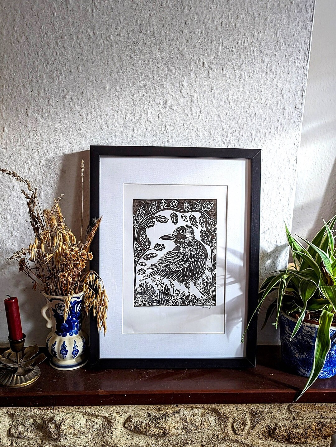 Hedgerow Crow, Original Lino Print - Etsy