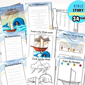 Jonah & the Whale Bible Story Workbook | Kids Memory Verses| Homeschool ...