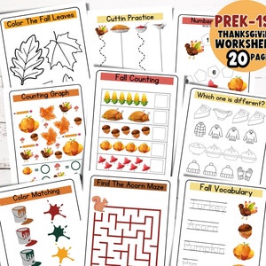 Thanksgiving Fall Worksheets | Kindergarten Morning Menu | Turkey ...