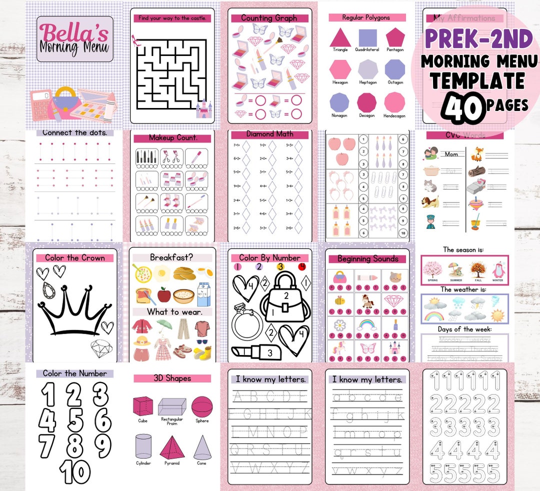 Pastel Preschool Morning Menu | Homeschool Morning Activity | Pink ...