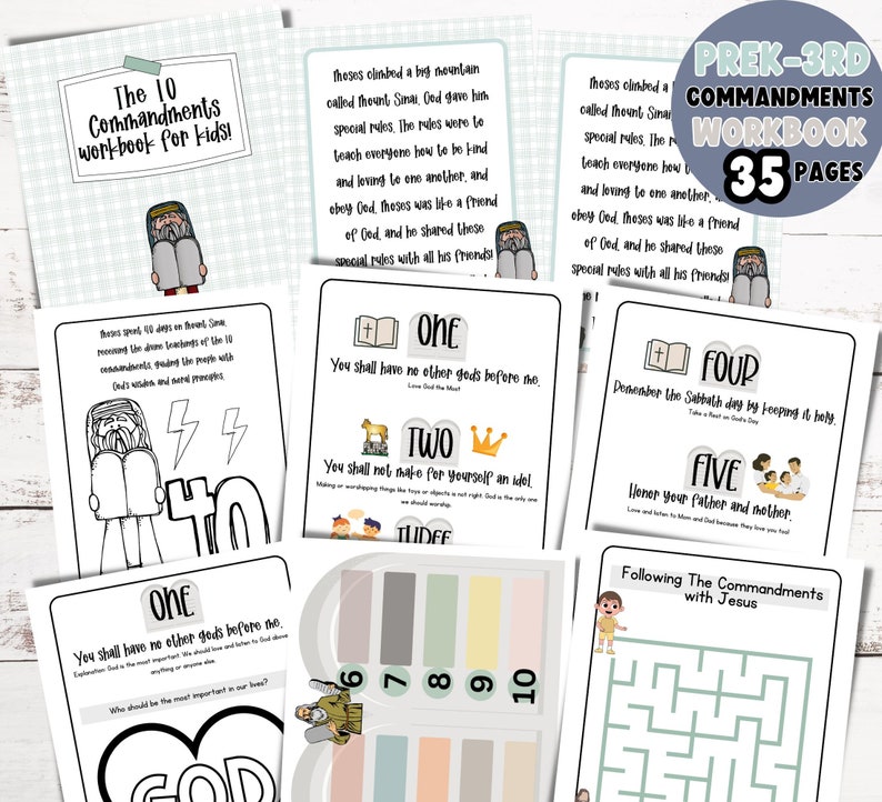 Preschool Ten Commandments Workbook | Kids 10 Commandments Craft ...