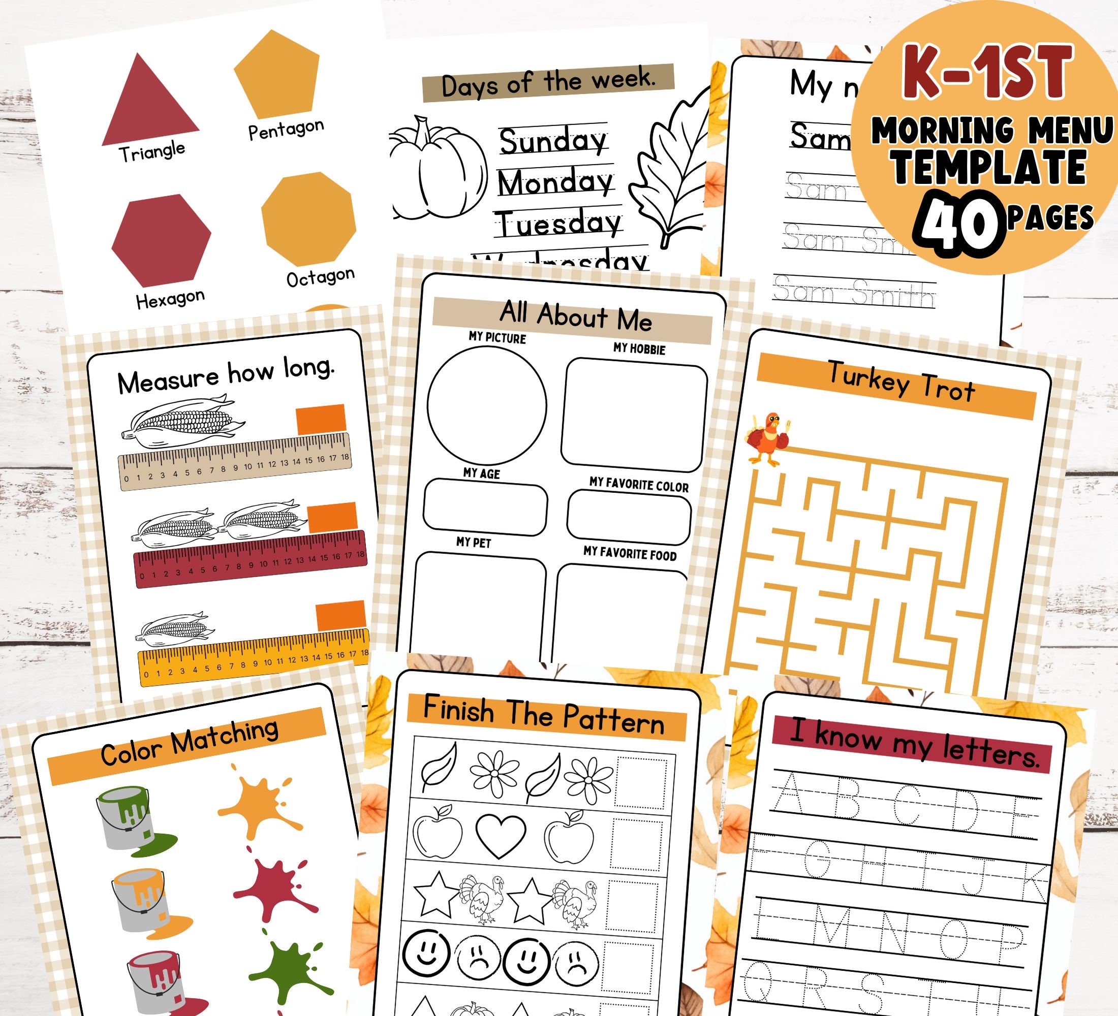 Thanksgiving Fall Morning Menu | Kindergarten Morning Menu | Homeschool ...