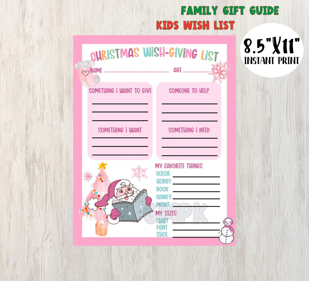 Christmas Kids Wish List | Printable Holiday Gift Guide (PDF) - Etsy