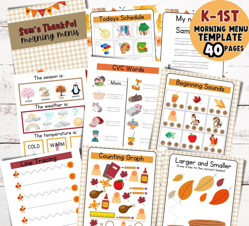 Thanksgiving Fall Morning Menu | Kindergarten Morning Menu | Homeschool ...
