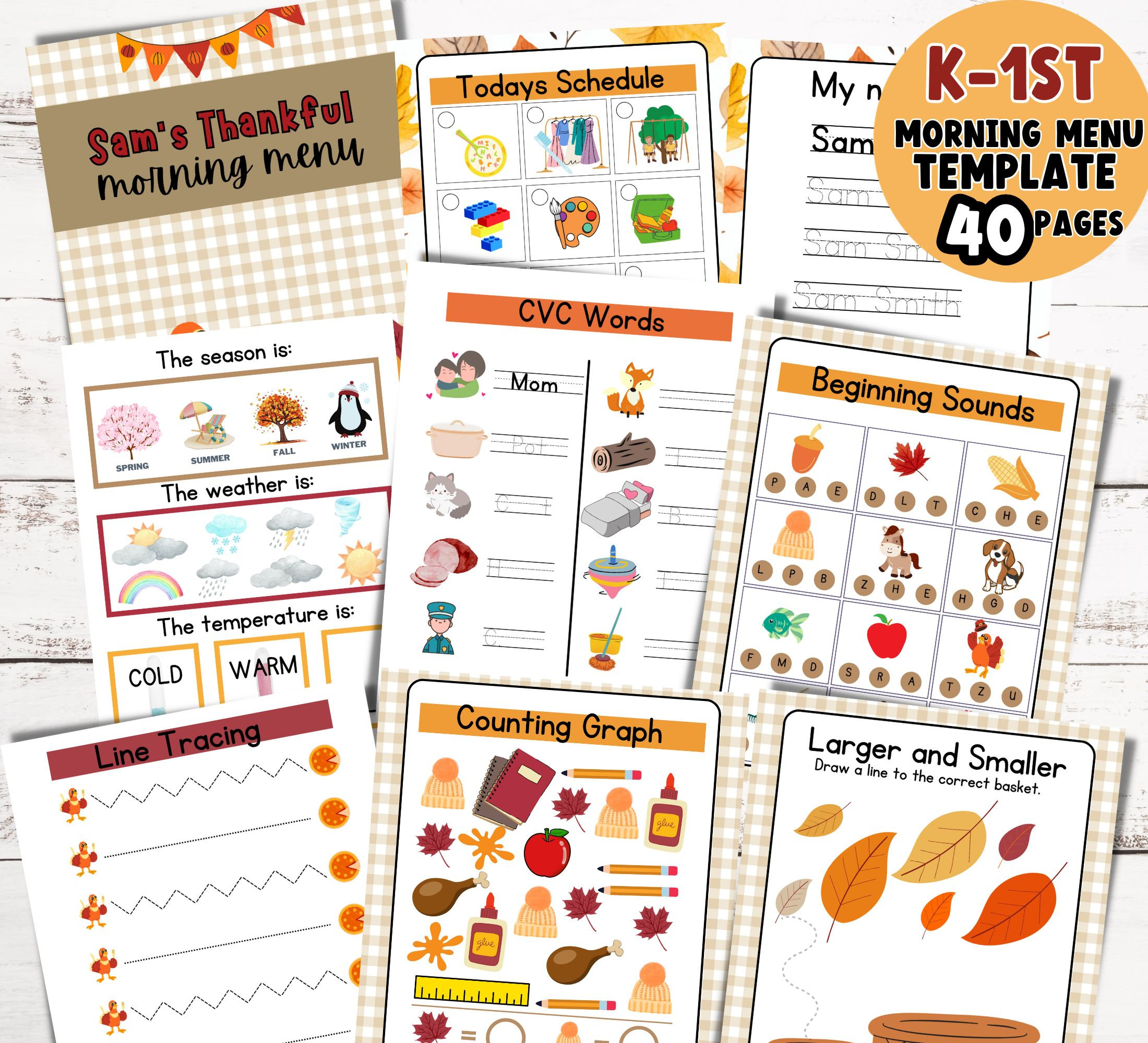 Thanksgiving Fall Morning Menu | Kindergarten Morning Menu | Homeschool ...
