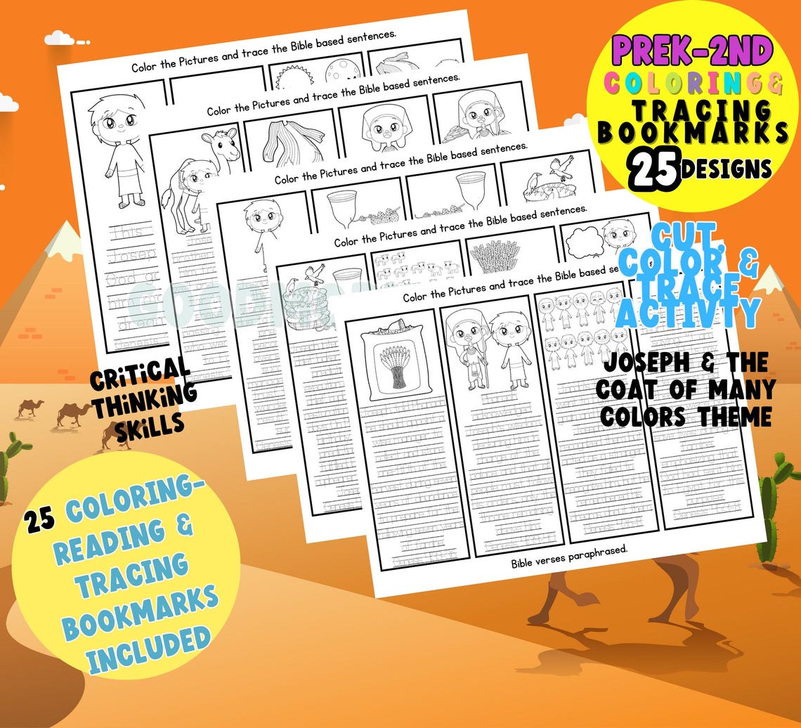 Joseph Bible Coloring Bookmarks: Preschool Activity (PDF Download) - Etsy