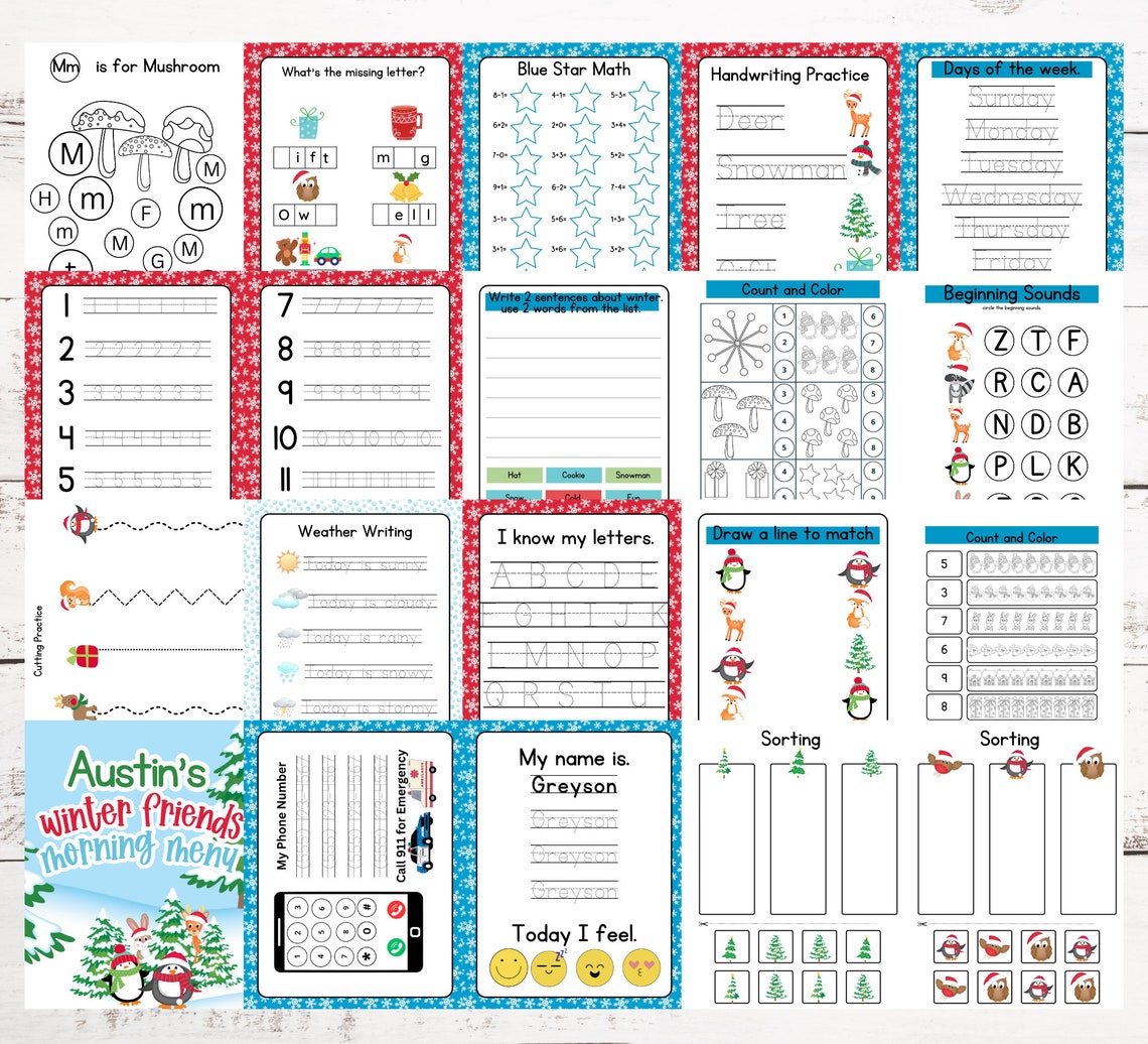 Winter Worksheet | Kindergarten Morning Menu | Home SCHOOL Morning ...