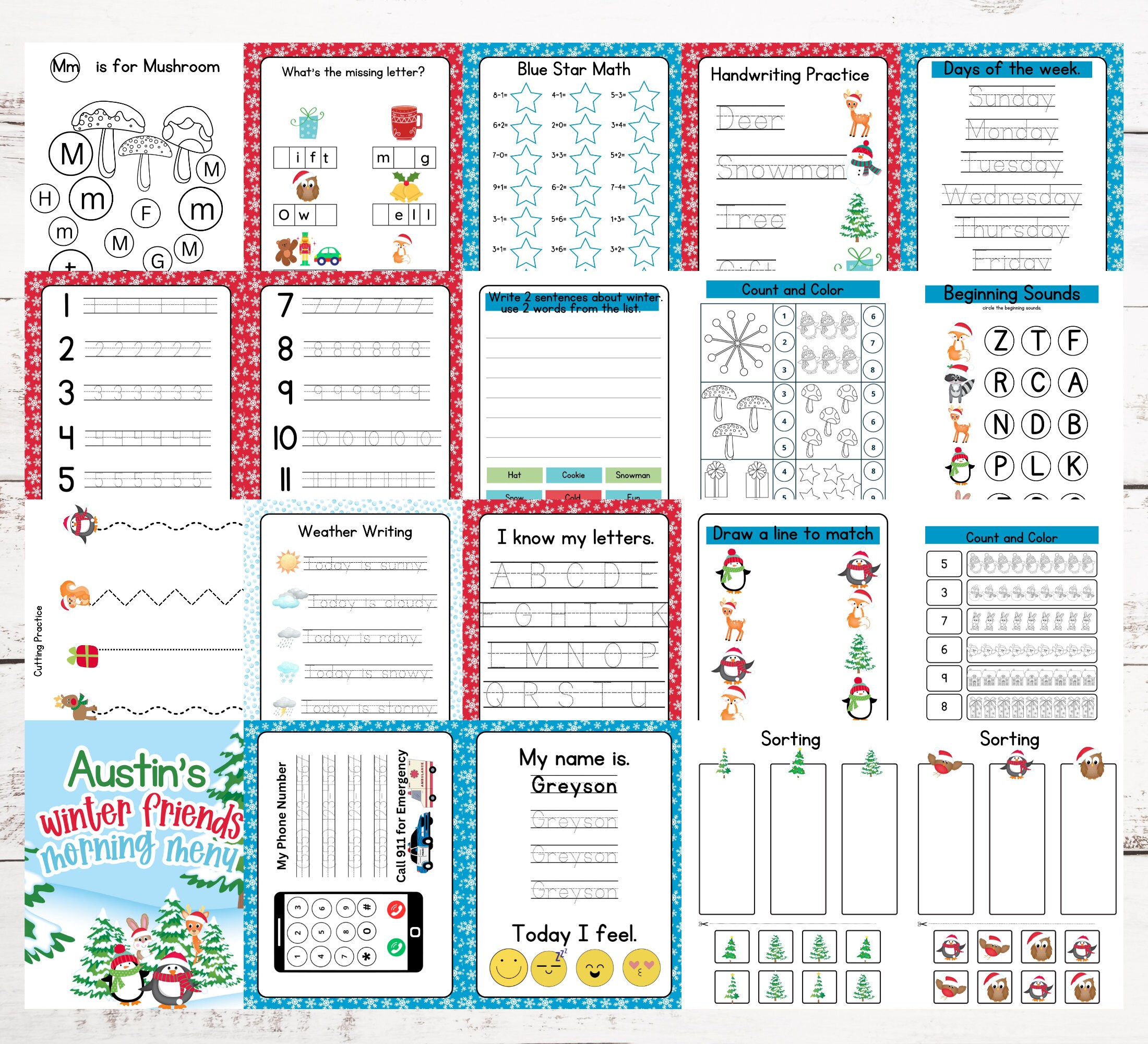 Winter Worksheet | Kindergarten Morning Menu | Home SCHOOL Morning ...
