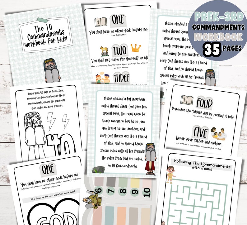 Preschool Ten Commandments Workbook | Kids 10 Commandments Craft ...