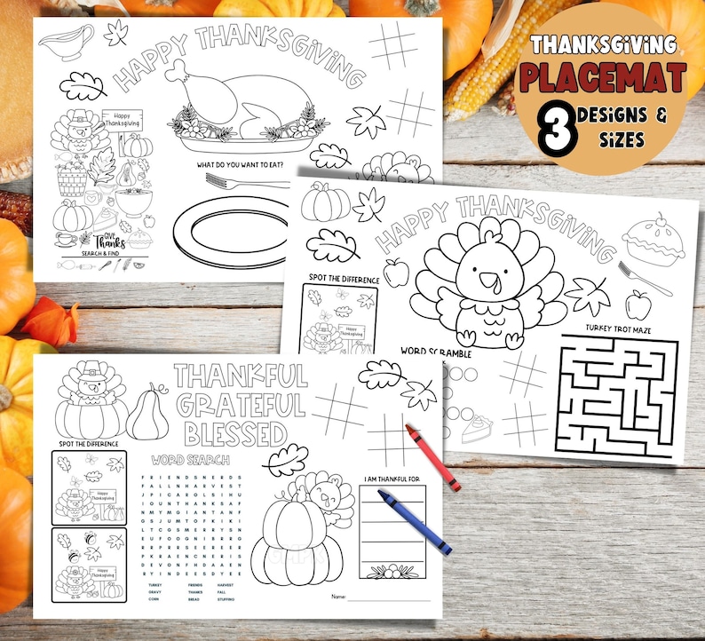 Thanksgiving Kids Coloring Placemats | Thanksgiving Kids Table ...