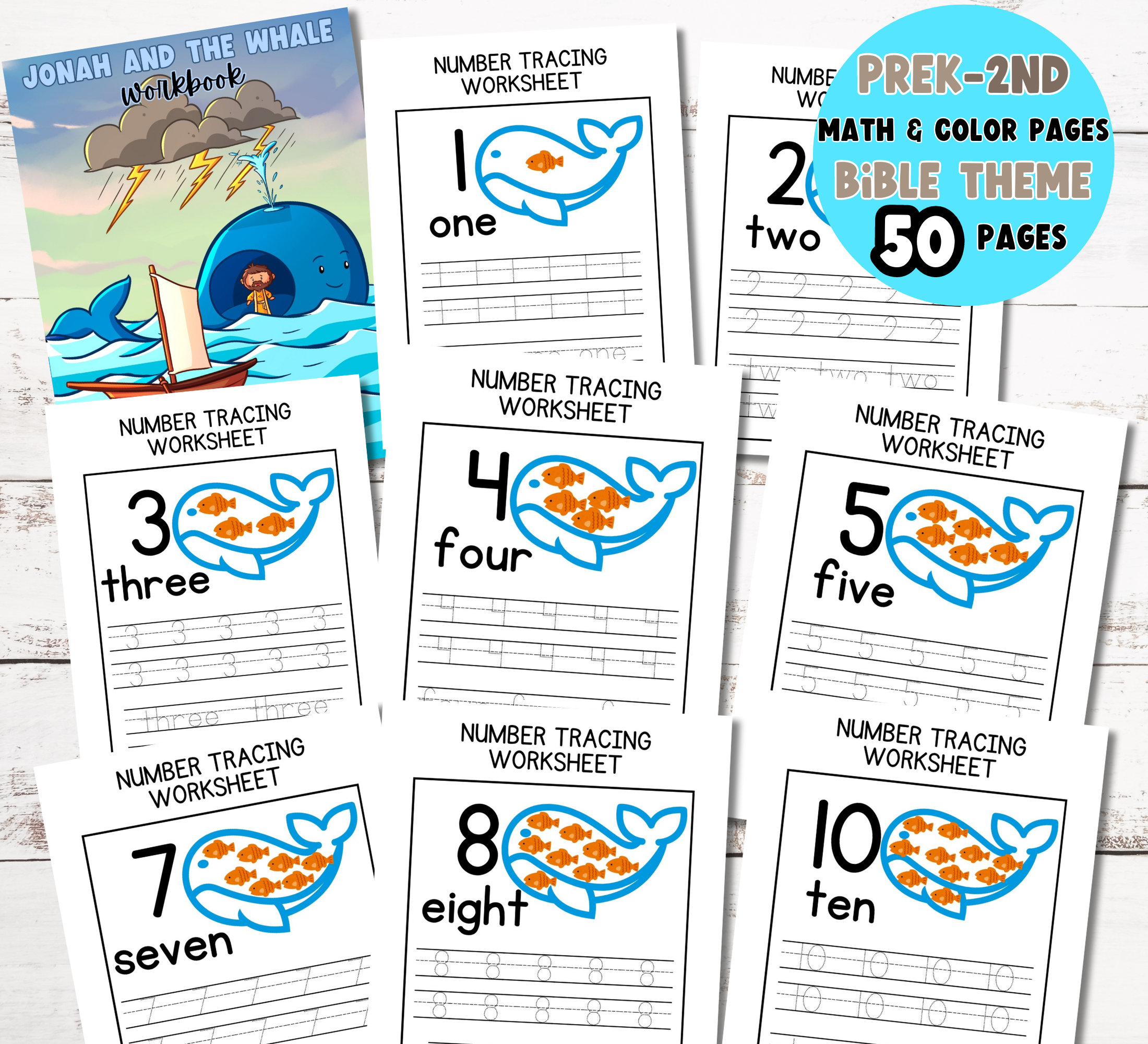 Jonah and the Whale Activity Book: Bible Math & Coloring Pages (PDF) - Etsy