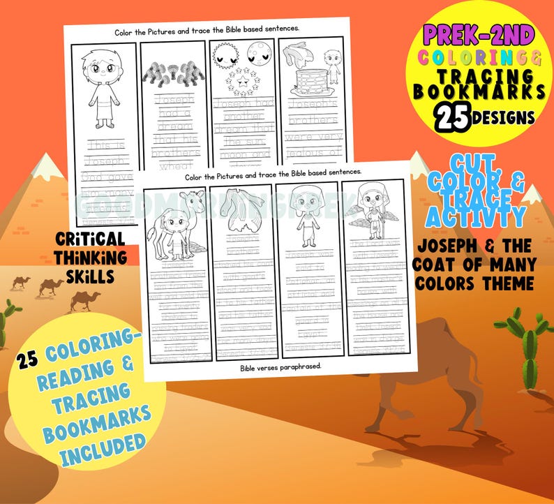 Joseph Bible Coloring Bookmarks: Preschool Activity (PDF Download) - Etsy