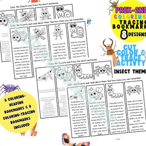 Insects Coloring Bookmarks: Tracing & Writing Practice (PDF) - Etsy