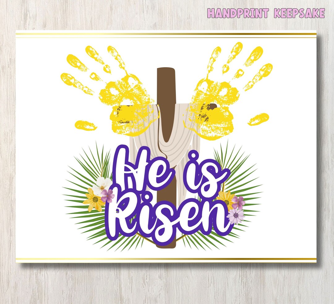Christian Easter Handprint Craft | Cross He is Risen Religious ...