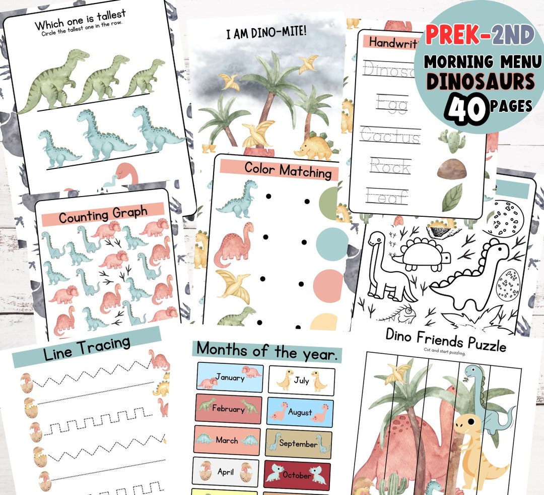 Dinosaur Themed Math Workbook: Preschool Kindergarten Worksheets (PDF ...