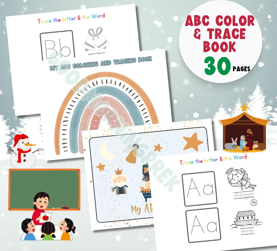 Christmas ABC Coloring & Tracing Sheets|christian CHRISTMAS Morning ...