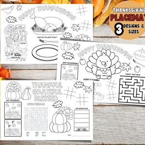 Thanksgiving Kids Coloring Placemats: Activity Pages (digital Download ...