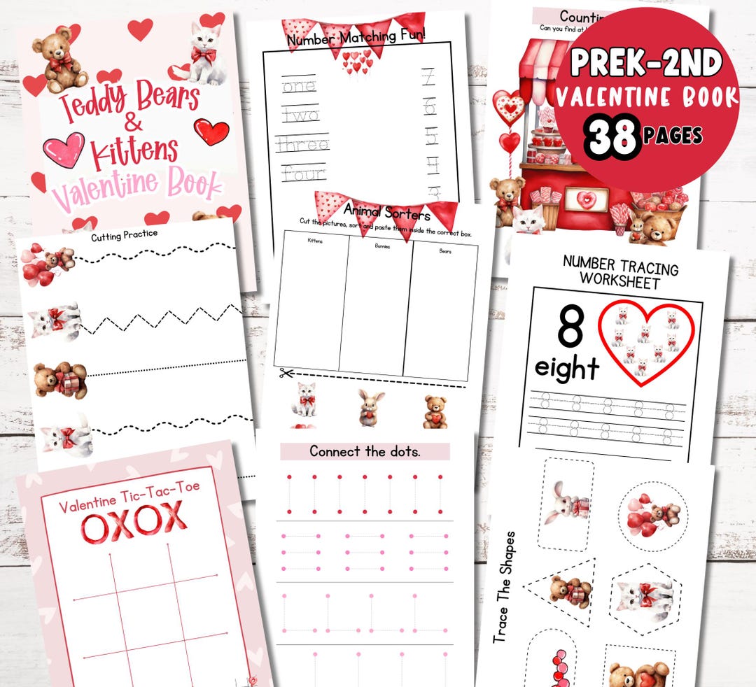 Teddy Bear & Kitten Valentine Worksheets: Preschool Number Practice ...