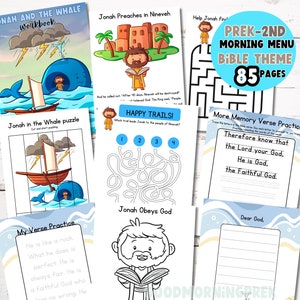 Jonah and the Whale Preschool Morning Menu: Bible Theme Workbook ...