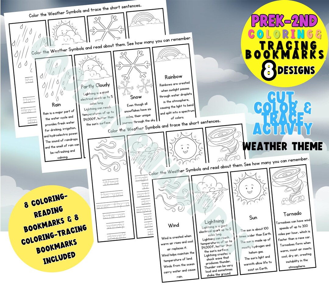 Preschool Tracing BOOKMARKS |WEATHER Themedactivity|tracing Writing ...