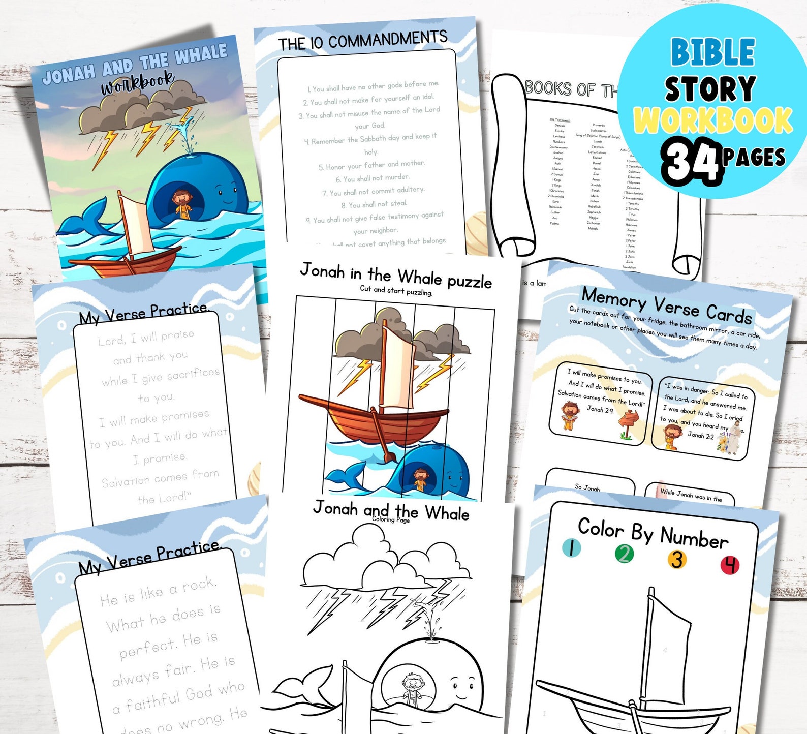 Jonah & the Whale Bible Story Workbook | Kids Memory Verses| Homeschool ...