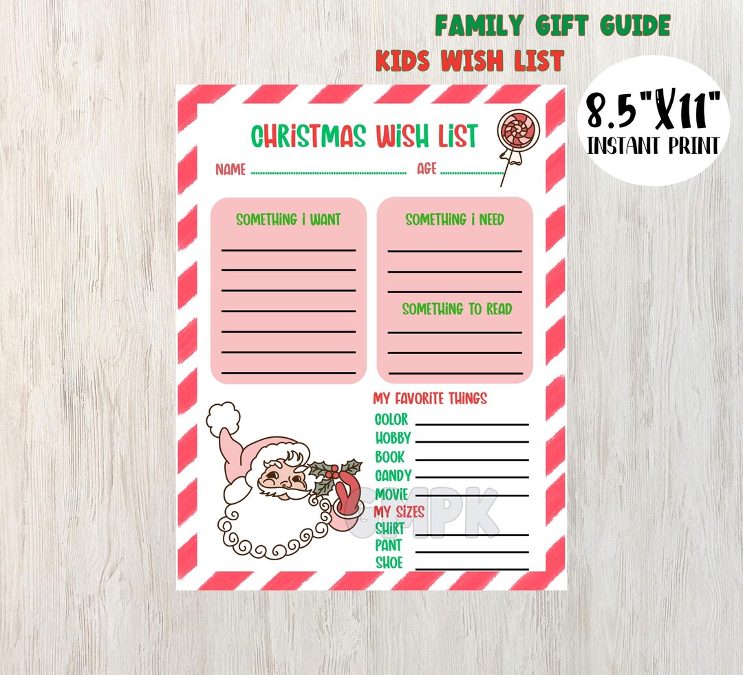 Kids Christmas Wish List | Printable Family Gift Guide (PDF) - Etsy