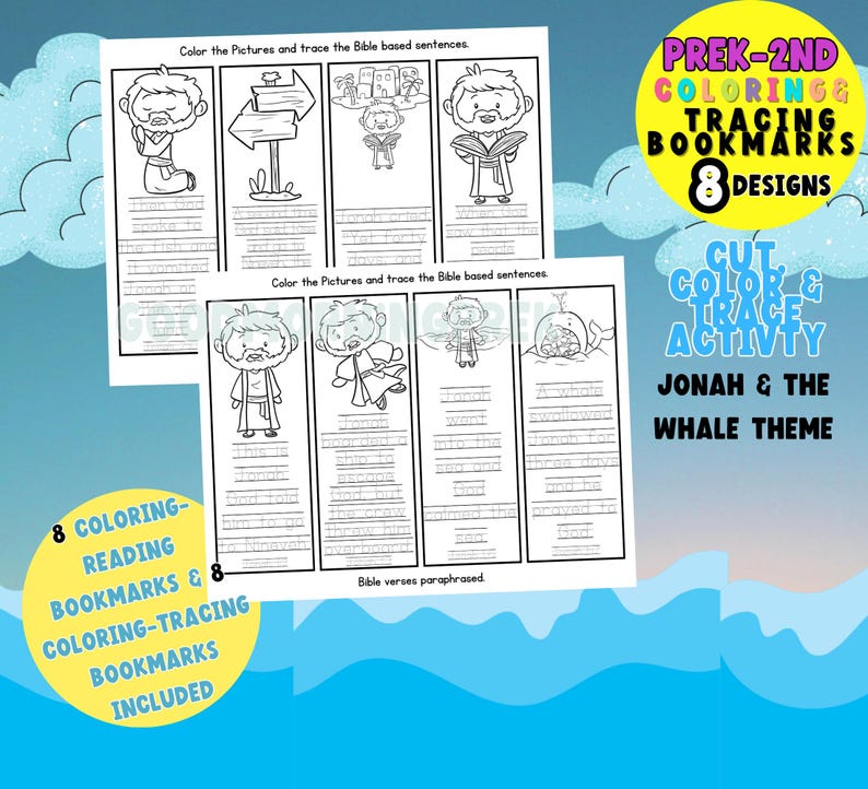Jonah Coloring Bookmarks: Bible Activity, Preschool-2nd Grade (PDF ...