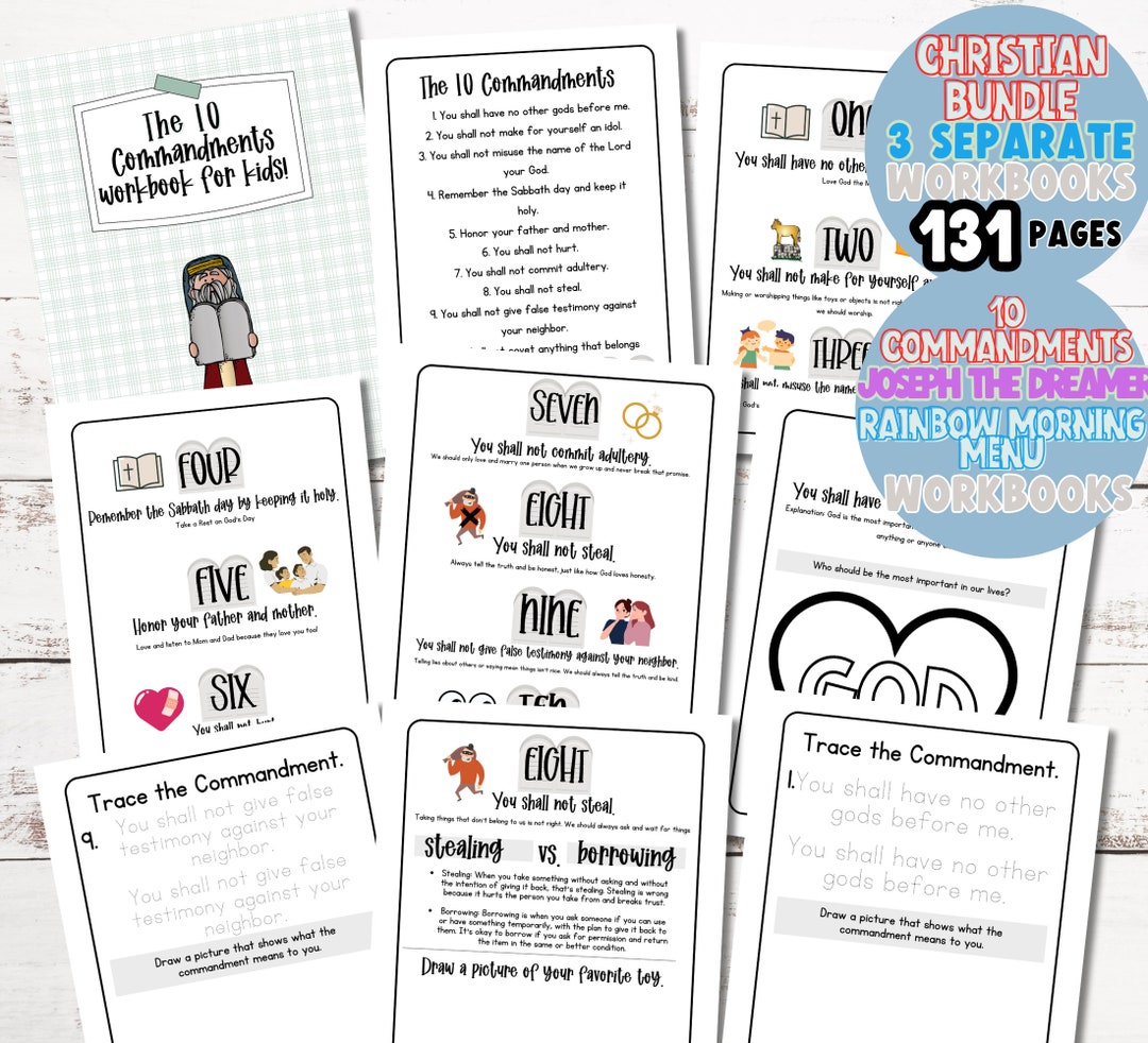 Ten COMMANDMENTS Workbook BUNDLE rainbow Morning Menujoseph the Dreamer ...