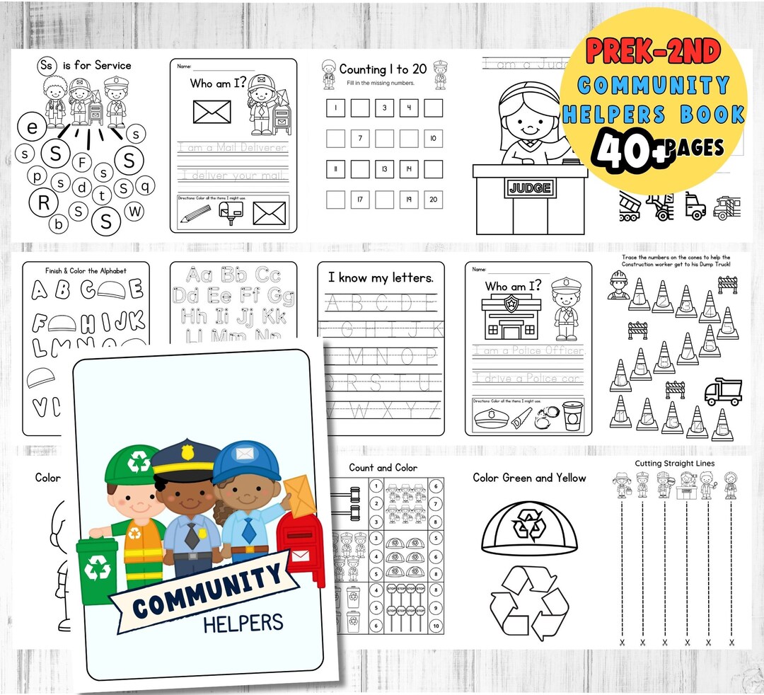 Preschool Community Helper Workbook | March Preschool Worksheets | Prek ...