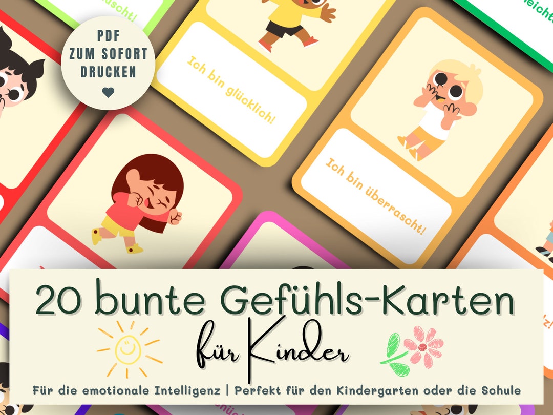 20 Digital Feeling Cards for Children | Learning Material Kindergarten ...
