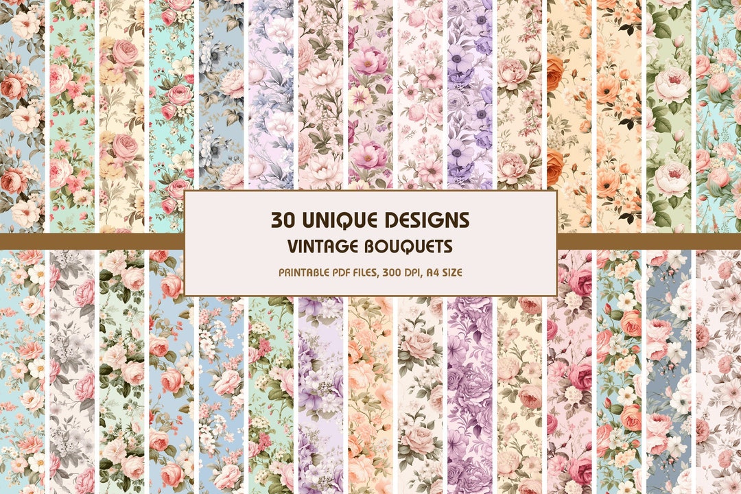 30 Vintage Bouquets Dollhouse Wallpaper, Printable Wallpaper Download ...