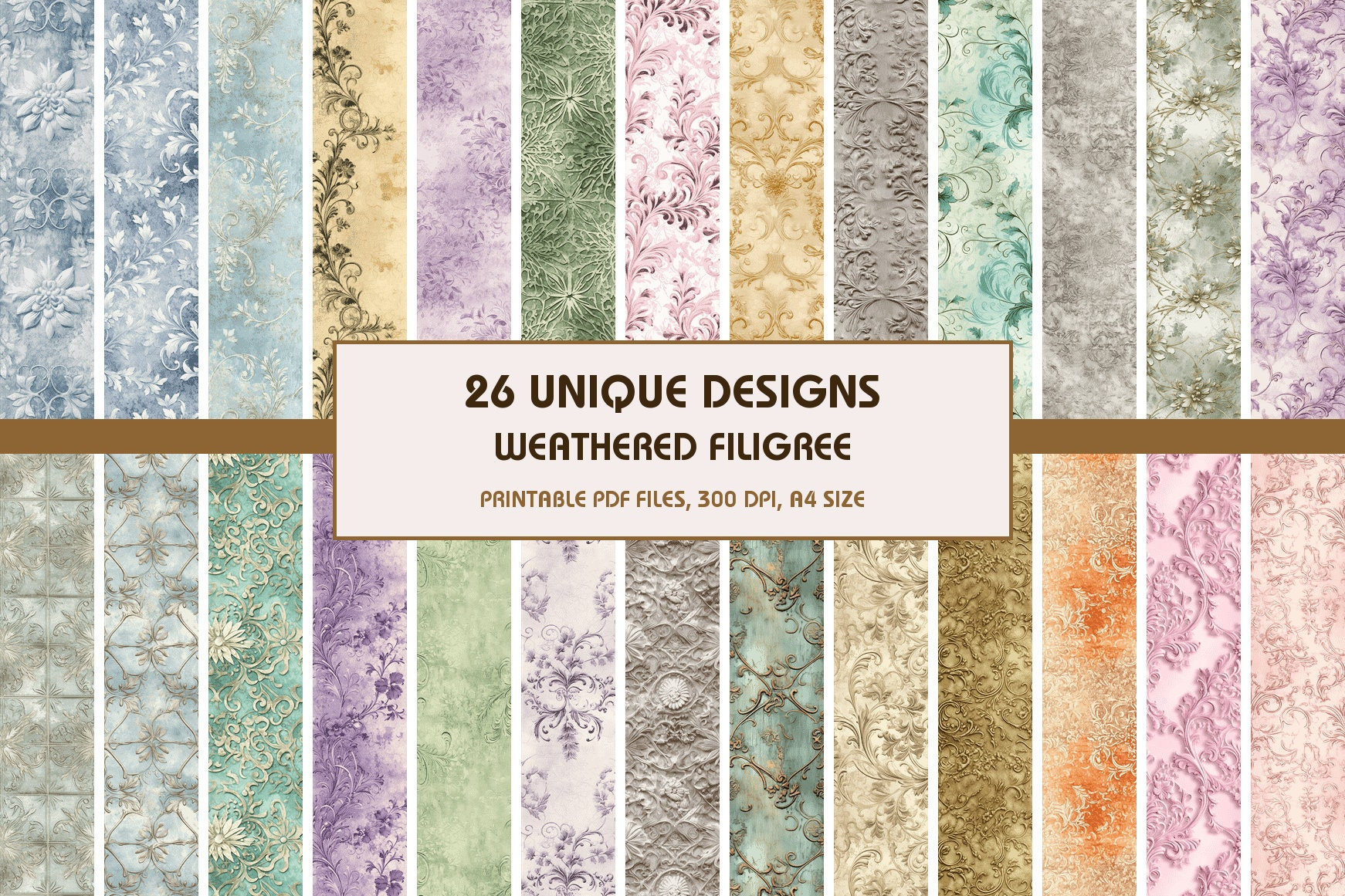 Weathered Filigree Dollhouse Wallpaper: 26 Miniature Designs (digital ...