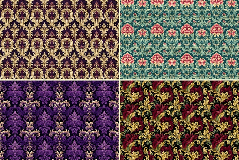 Damask Dollhouse Wallpaper: 24 Miniature Designs (printable PDF) - Etsy