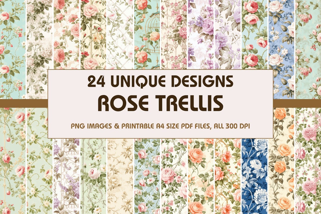 24 Rose Trellis Dollhouse Wallpaper, Printable Wallpaper Download ...