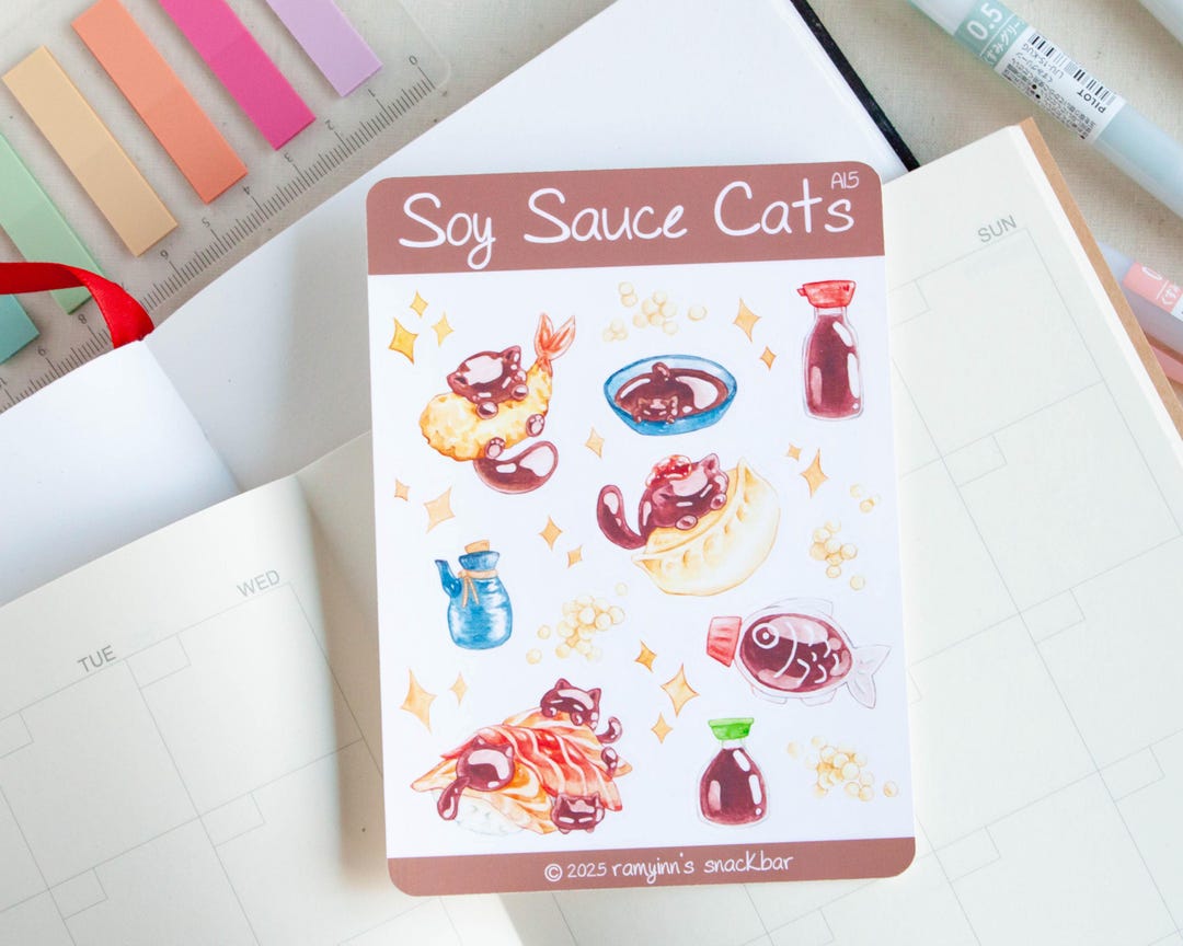 Soy Sauce Cats Sticker Sheet: Watercolor Food Stickers - Etsy