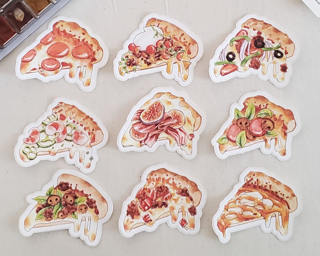 Watercolor Pizza Stickers: Weatherproof Food Decals - Etsy