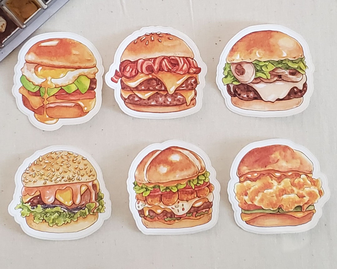 Watercolor Burger Stickers: Weatherproof Fast Food Decals - Etsy