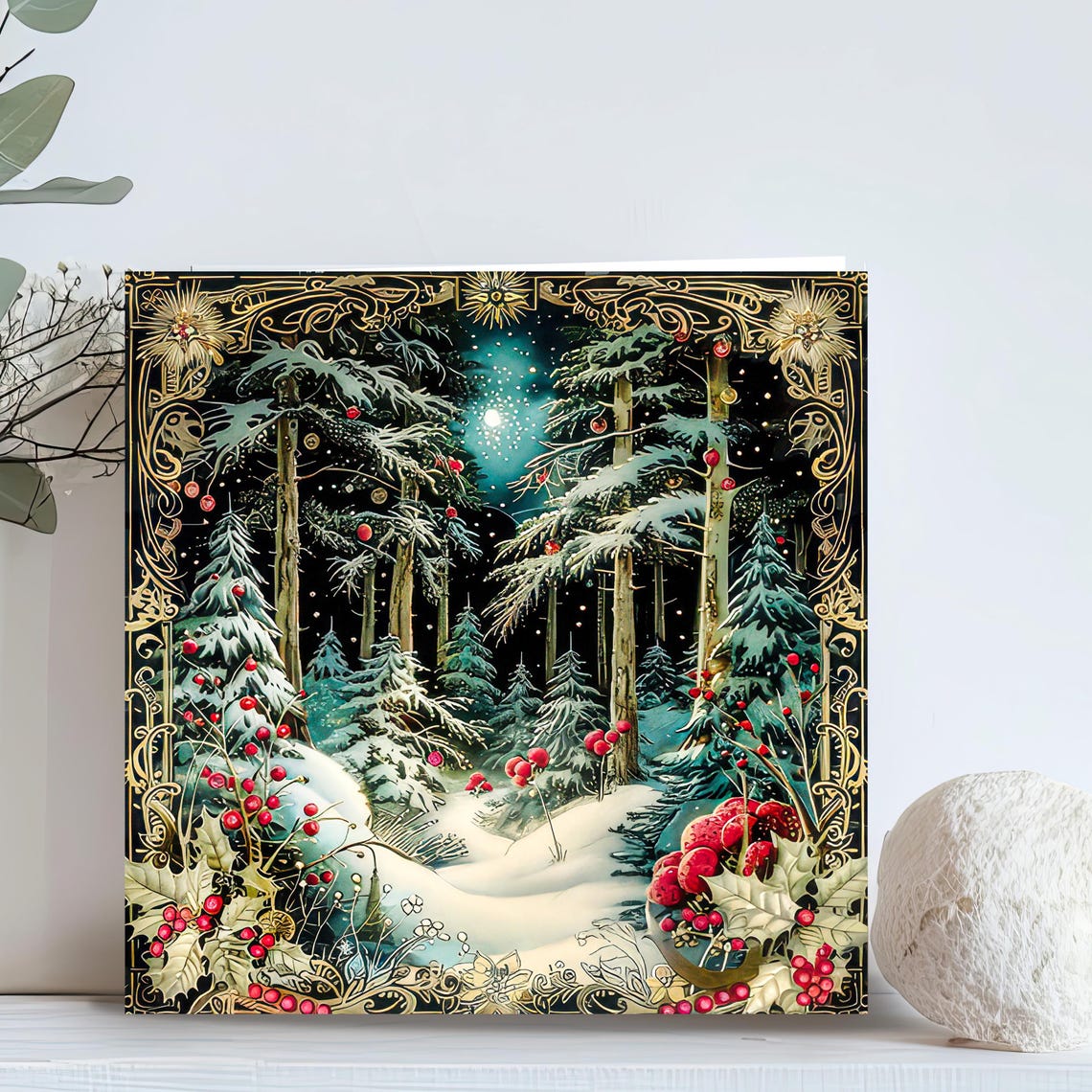 Personalized Enchanted Christmas Forest Card, Winter Wonderland Holiday ...